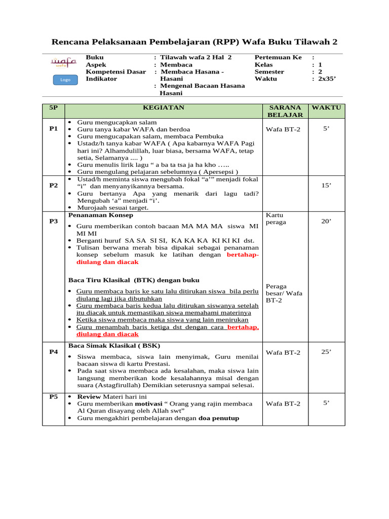RPP WAFA 2 Atika Dan Yara Ok | PDF