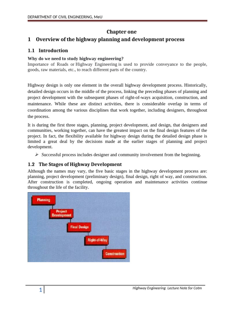 Highway Engineering I - Lecture Note For Cotm | PDF