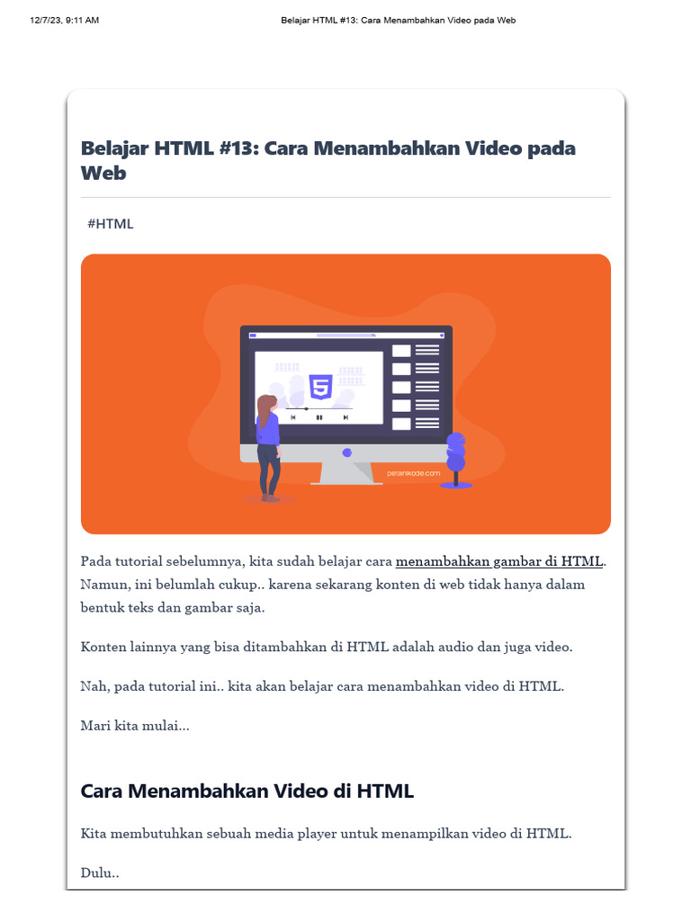 Belajar HTML #13 - Cara Menambahkan Video Pada Web | PDF