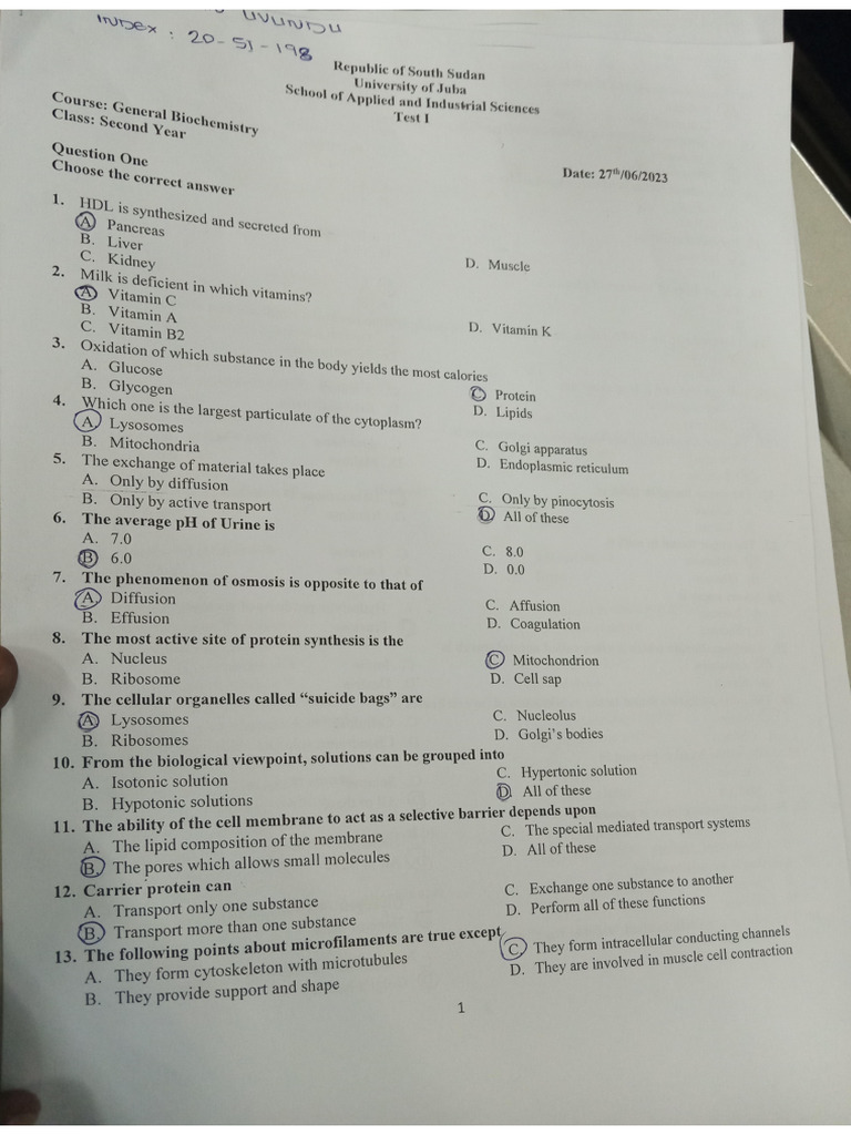 Biochemistry Test 1 | PDF