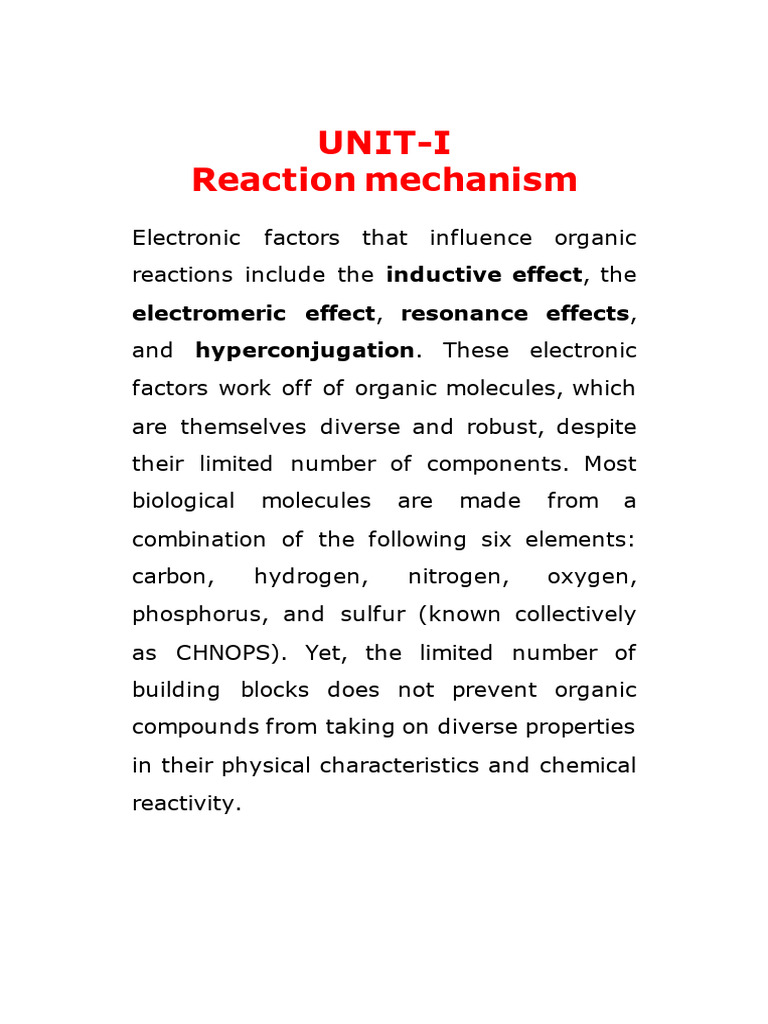 Unit-I - Reaction Mechanisms | PDF | Chemical Reactions | Chemical Polarity