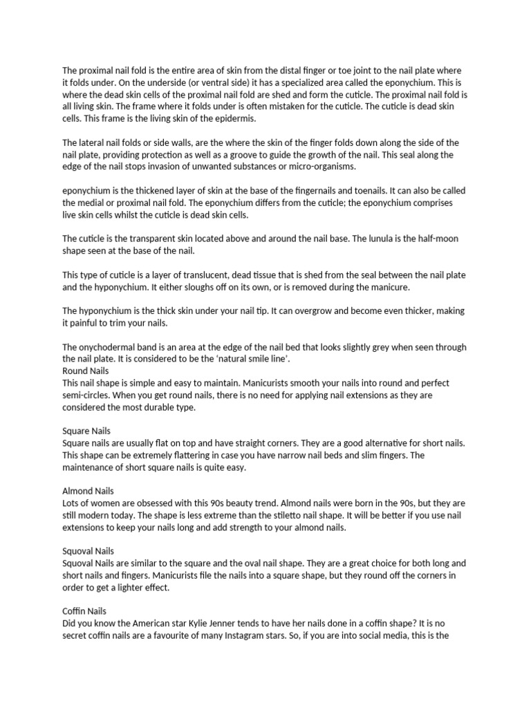 The Proximal Nail Fold Is The Entire Area of Skin From The Distal ...