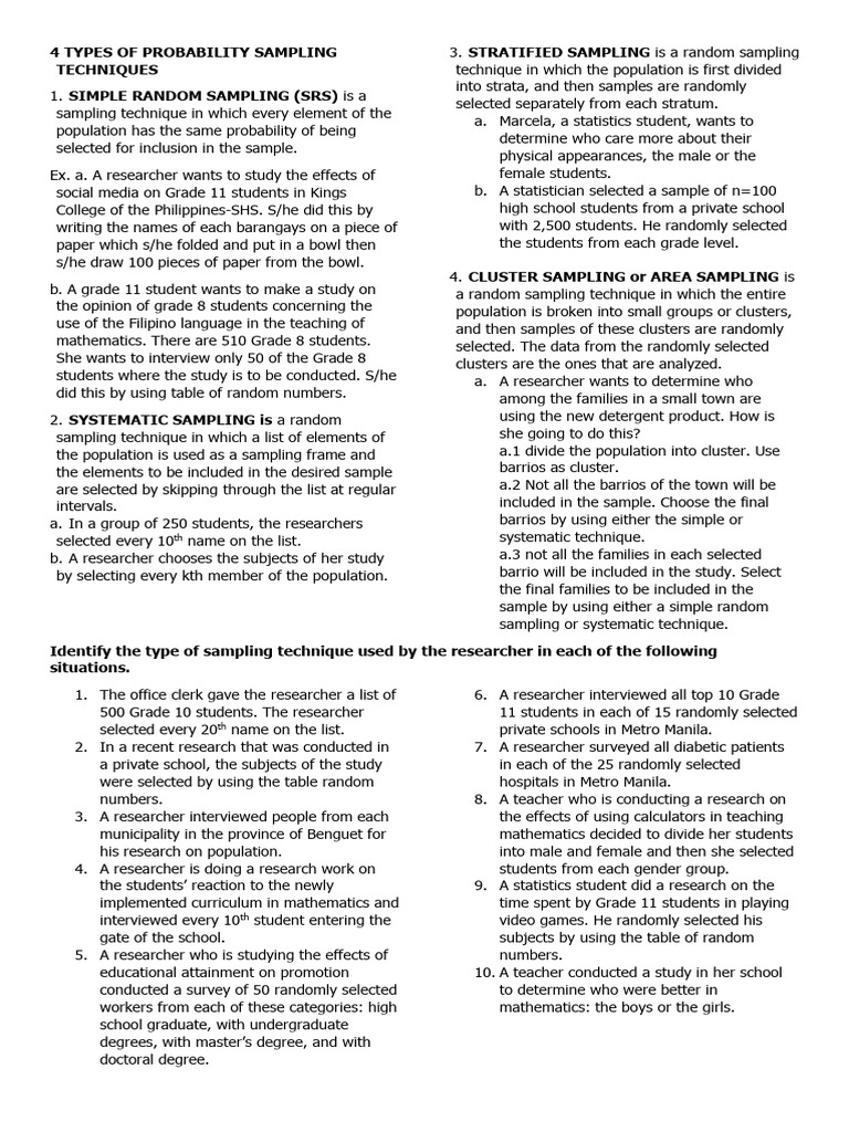 4 TYPES OF RANDOM SAMPLING TECHNIQUES | PDF