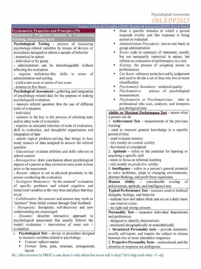 Psychological Assessment Notes | PDF