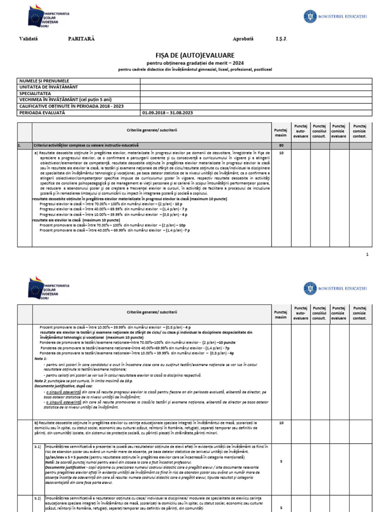 01 Fisa de Autoevaluare Cadru Didactic - 2024 1 | PDF