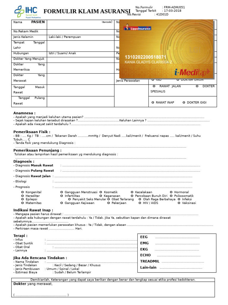 Form Klaim Asuransi | PDF