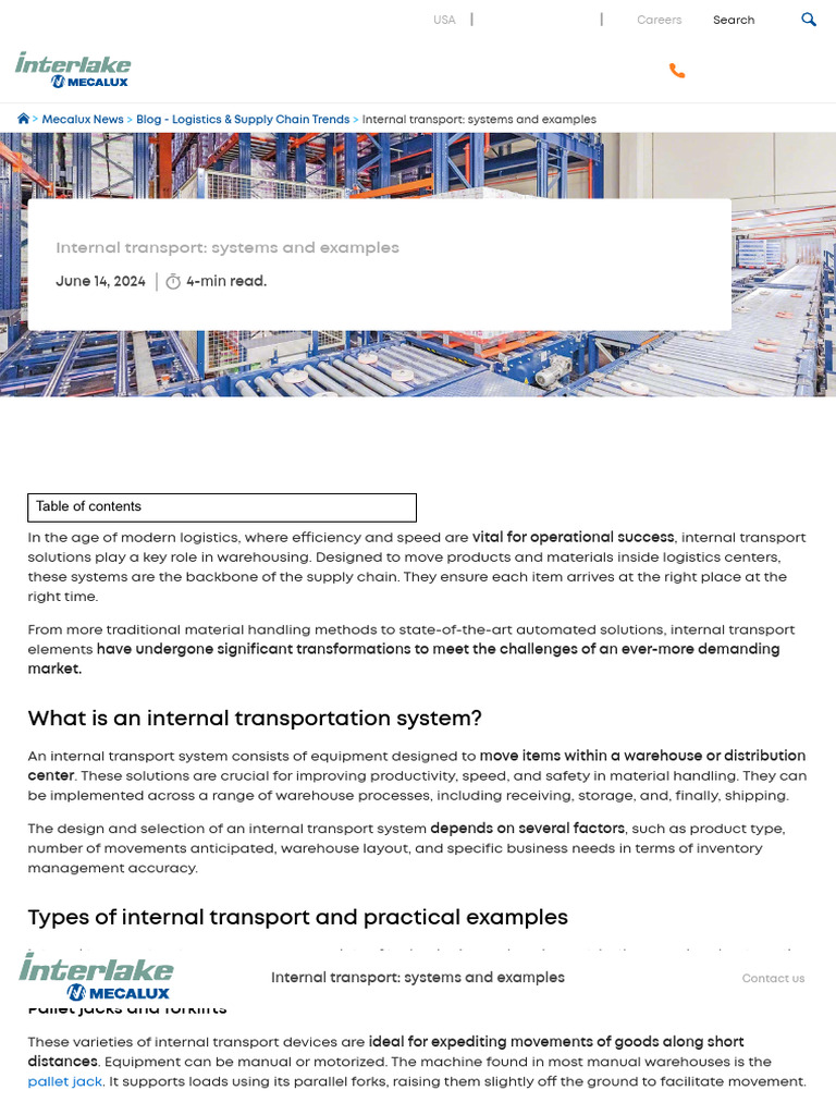 Internal transport_ systems and examples - Interlake Mecalux | PDF