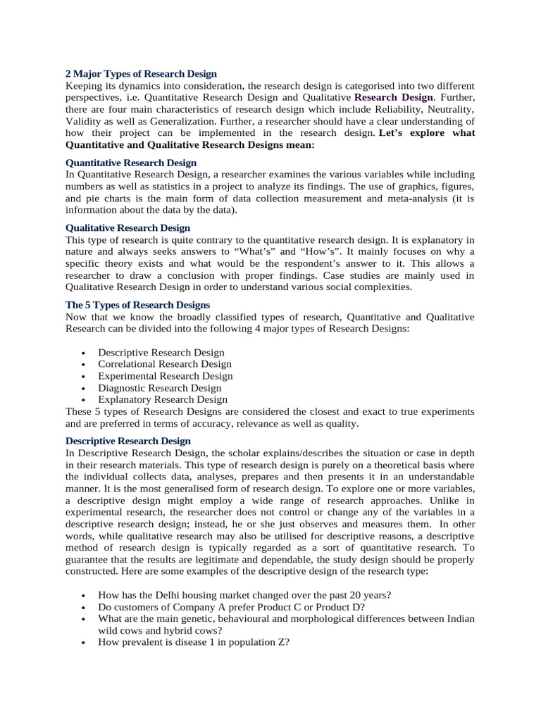2 Major Types of Research Design | PDF