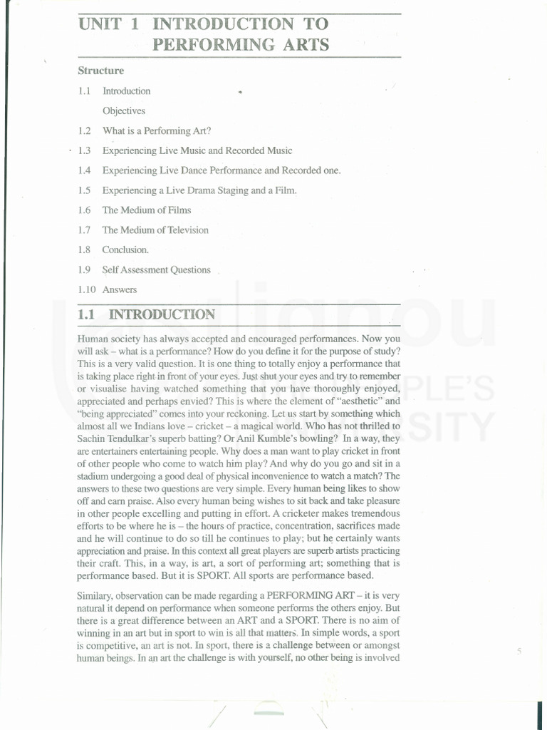 Unit-1- INTRODUCTION TO PERFORMING ARTS | PDF