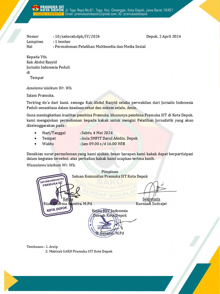 Surat 010 Permohonan Pelatihan Jurnalistik | PDF