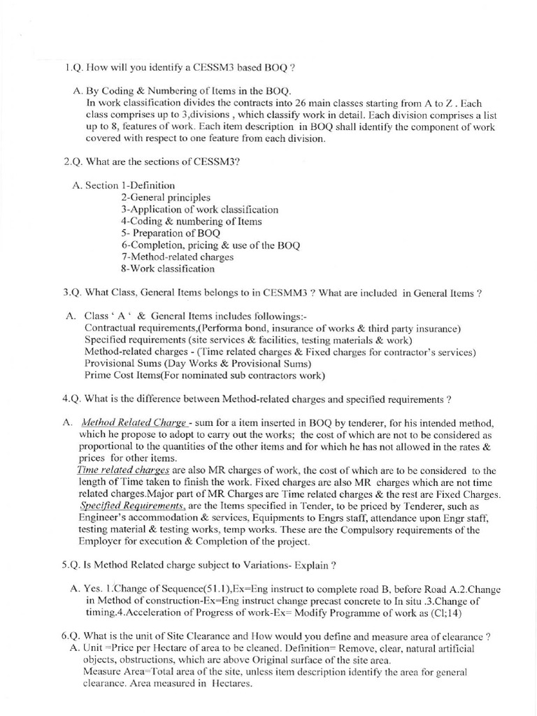 RTA Interview Questions (Based On Modified Form of FIDIC 1987 & CESMM3 ...