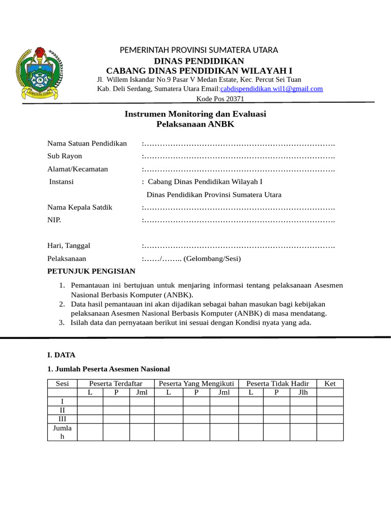 Instrumen Monitoring Dan Evaluasi ANBK | PDF
