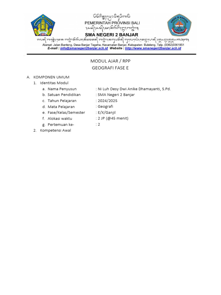Modul Ajar Rencana Aksi Nyata - Ni Luh Desy Dwi Anike Dhamayanti | PDF