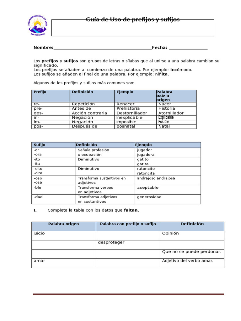 Prefijo y Sufijo Impresion | PDF