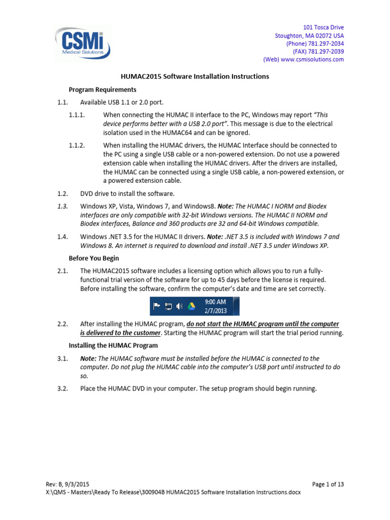 300904B HUMAC2015 Software Installation Instructions | PDF