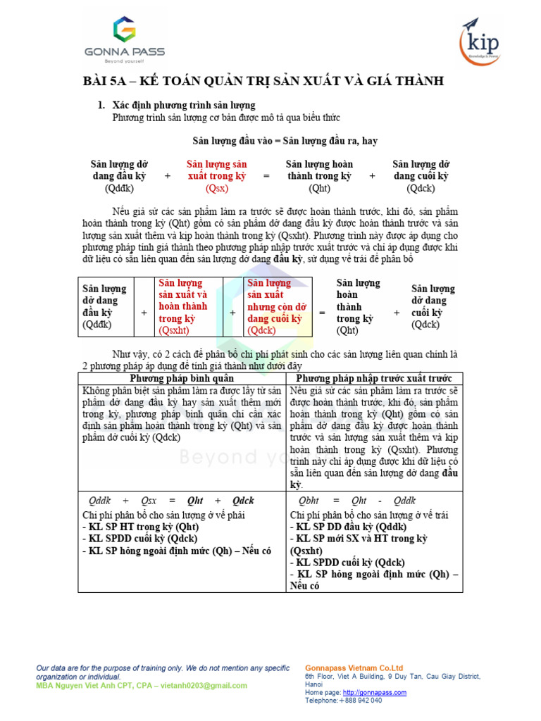 Lecture Note 2. Quy Trinh Tinh Gia Thanh 1 | PDF