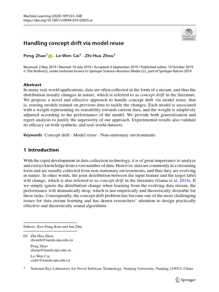 2020-Handling Concept Drift Via Model Reuse | PDF