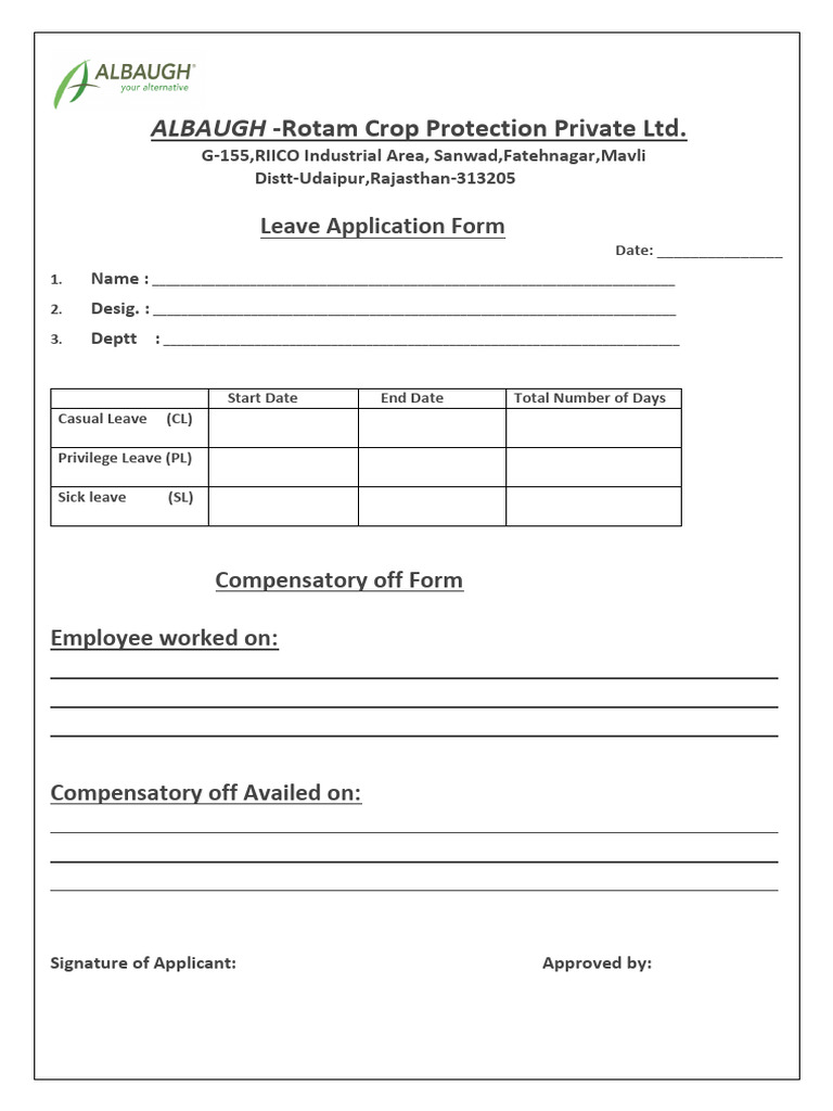 Leave Application & Compensatory Off Form | PDF