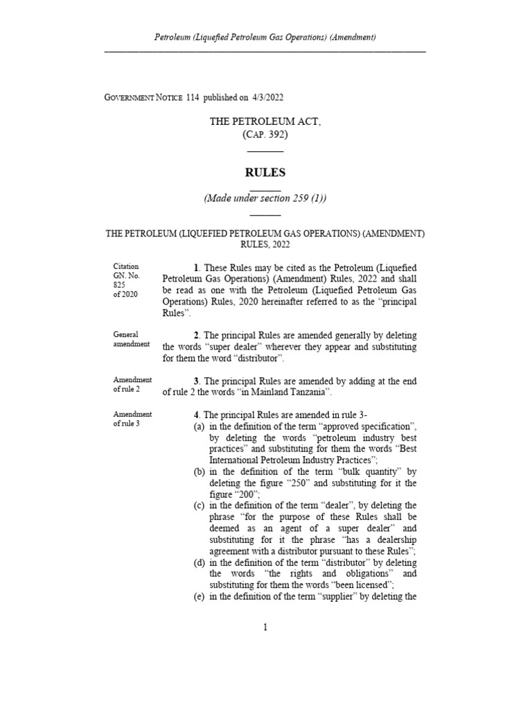 The Petroleum Liquefied Petroleum Gas Operations Amendment Rules 2022 ...