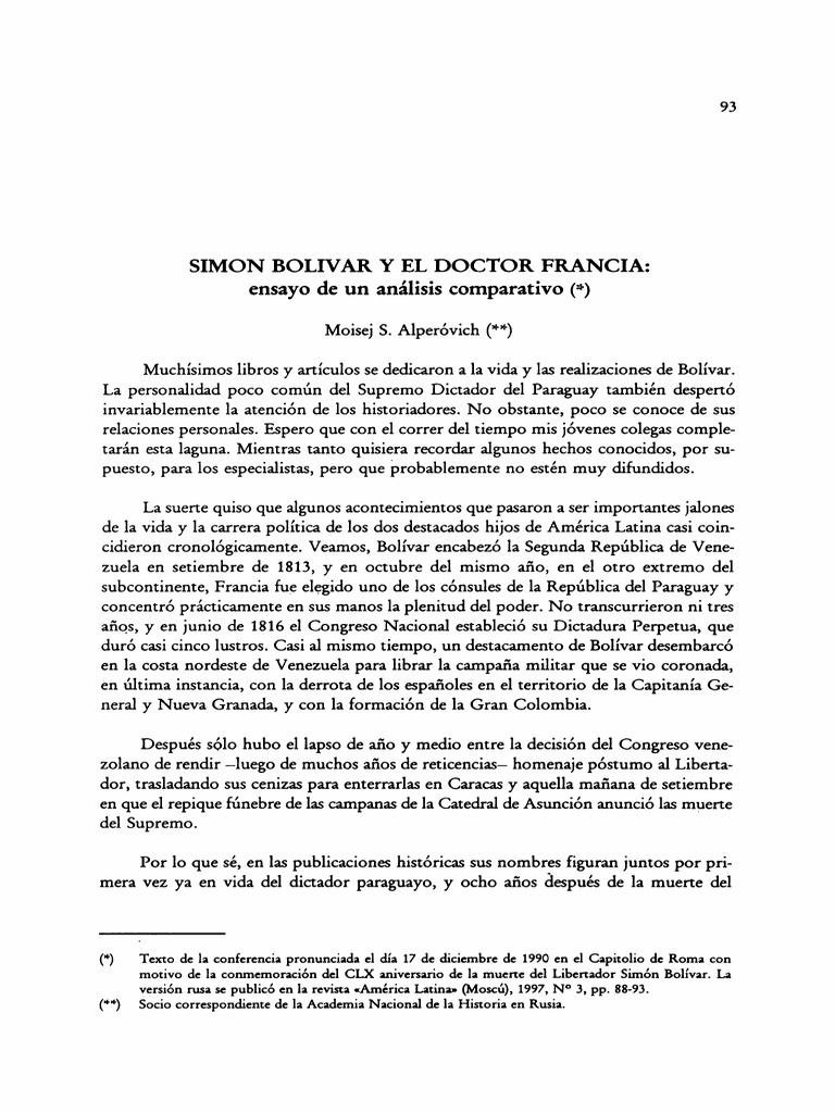 Paraguay SIMON BOLIVAR Y EL DOCTOR FRANCIA | PDF