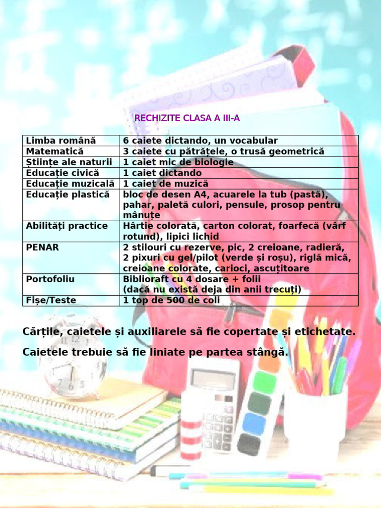 RECHIZITE CLASA A III-a | PDF