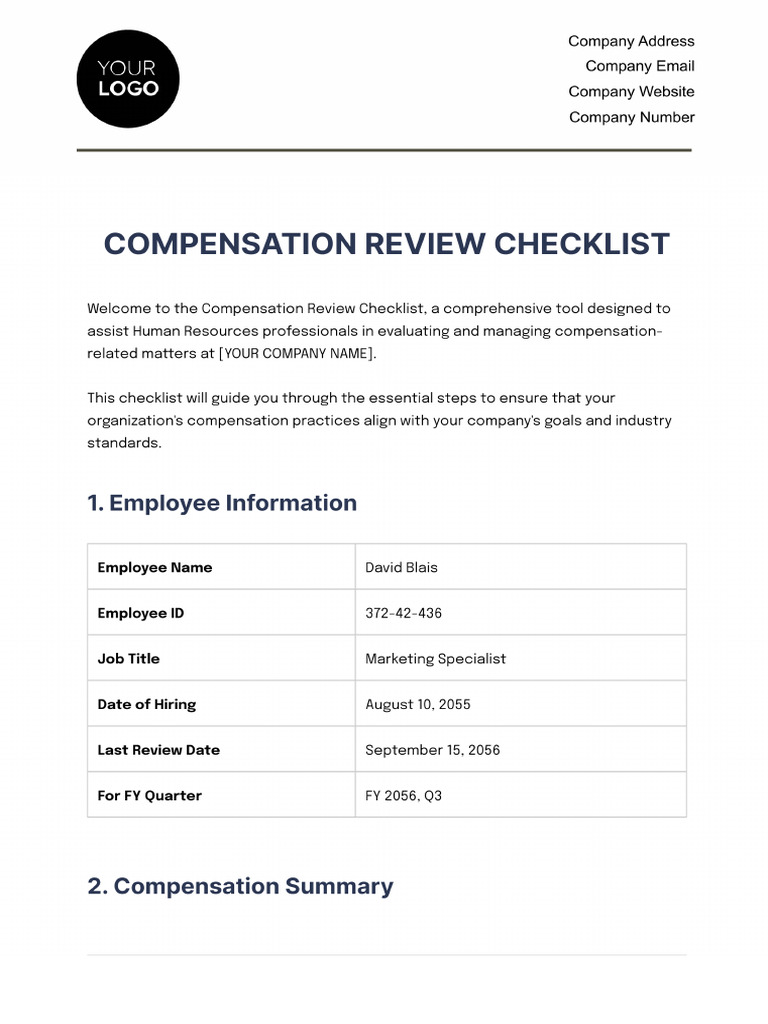 COMPENSATION REVIEW CHECKLIST | PDF