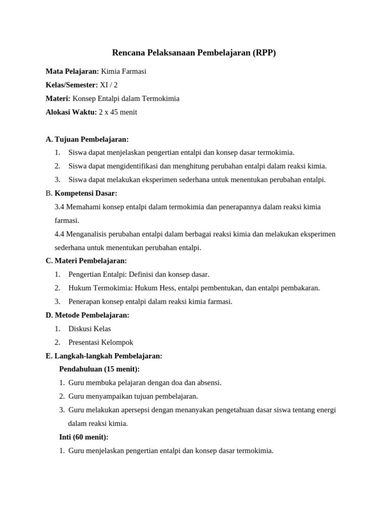 RPP Konsep Entalpi | PDF
