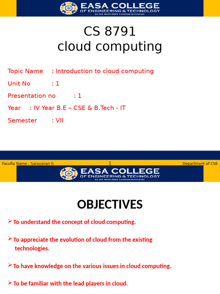 CC - Unit - I - Introduction To Cloud Computing - Definition of Cloud | PDF