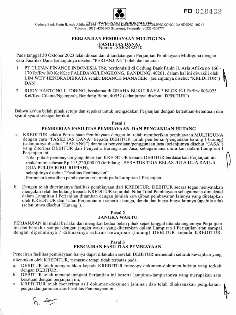 Perjanjian Kredit Clipan Multi Payment | PDF
