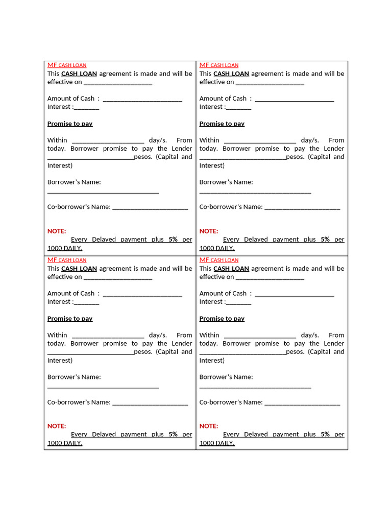 Cash Loan Agreement Terms | PDF | Finance & Money Management