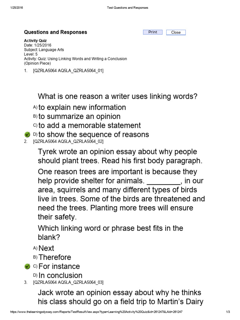 Activity Quiz - Using Linking Words and Writing A Conclusion Opinion ...