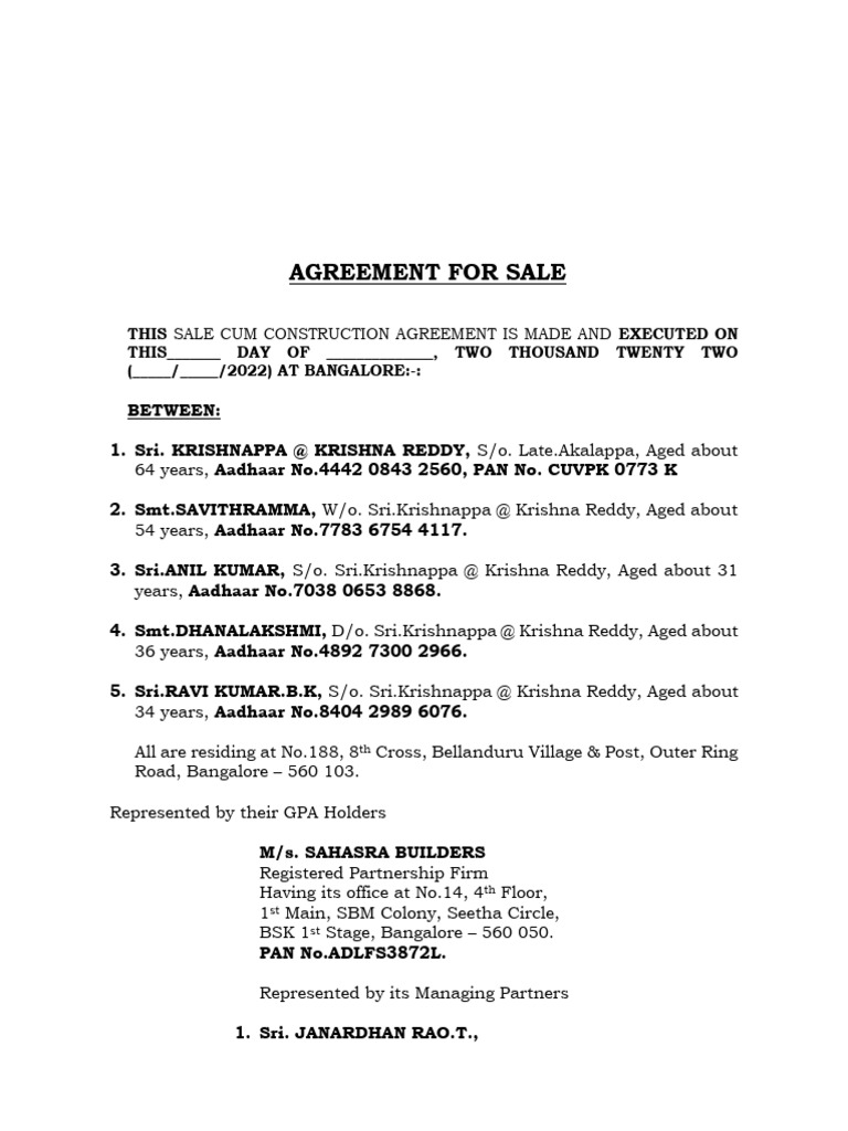 Proforma Agreement of Sale | PDF | Indemnity | Law