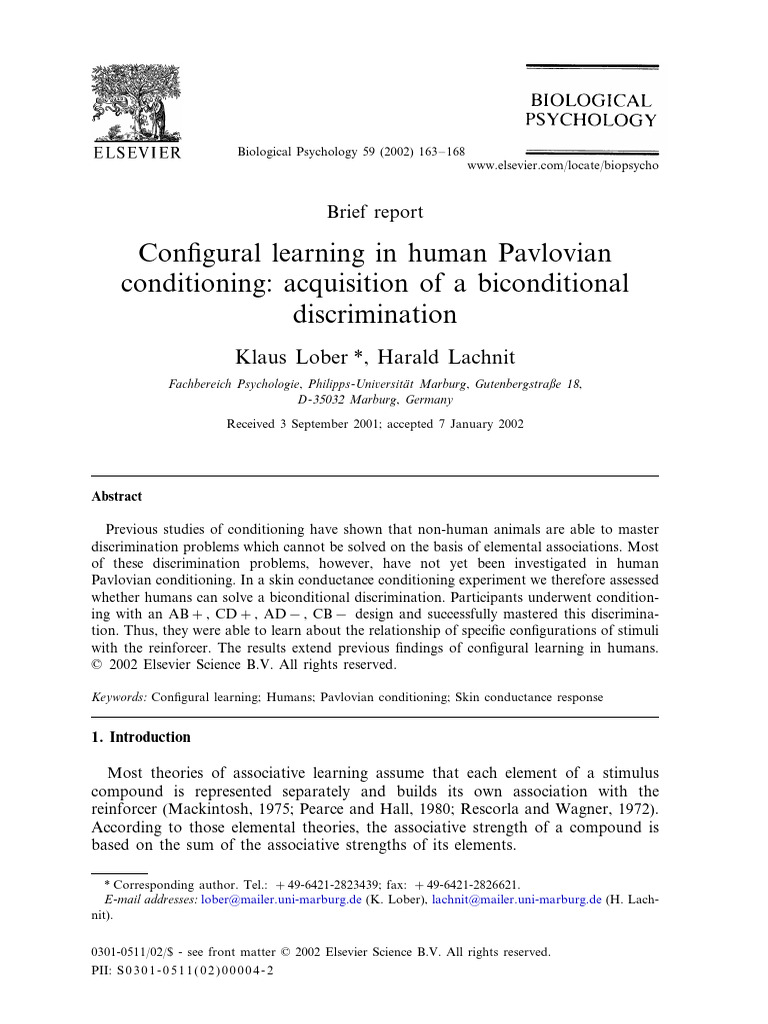 Configural Learning in Human Pavlovian C | PDF