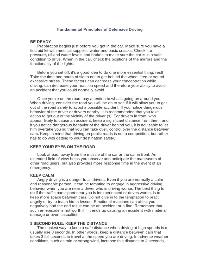 Fundamental Principles of Defensive Driving | PDF