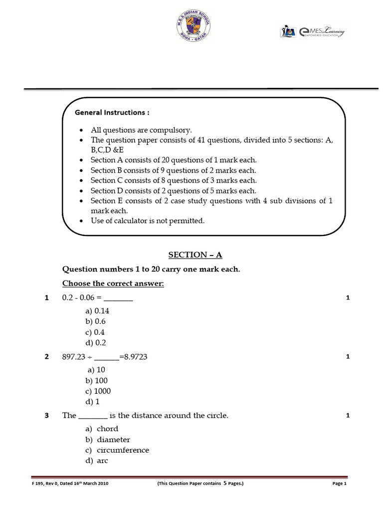 Maths Sample Pdf