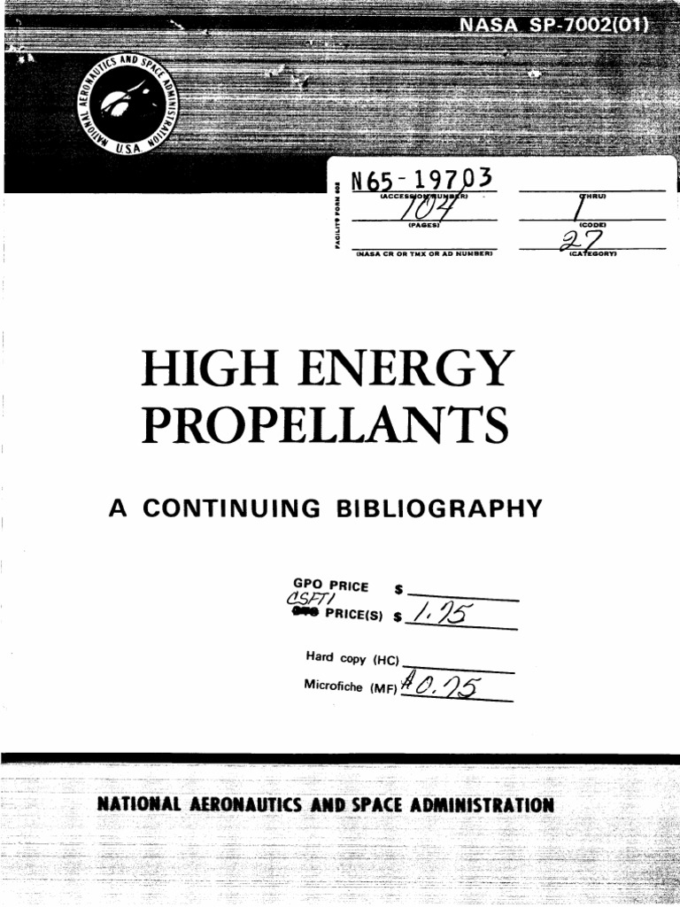Nasa SP 7002 High Energy Propellant | PDF