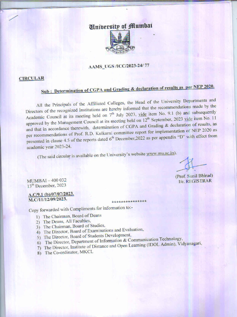 9.1b CGPA Grading Declaration of Results | PDF