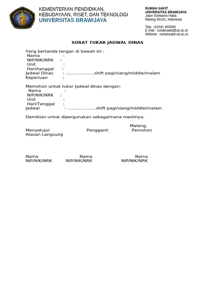 Form Tukar Jadwal Dinas 2024 | PDF