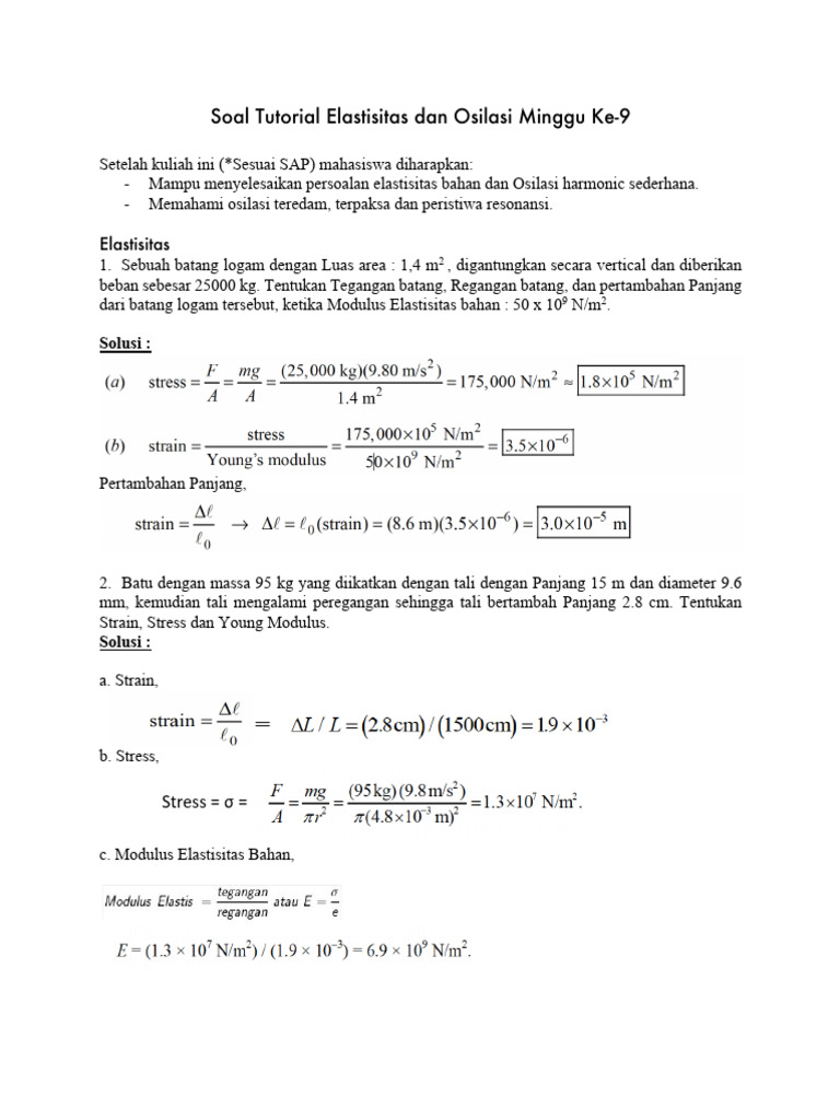 Soal Tutorial Minggu Ke-9 (Elastisitas Dan Osilasi) | PDF
