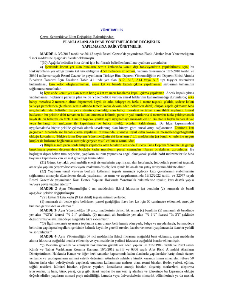 İmar Yönetmeli̇ği̇ Deği̇şi̇kli̇k | PDF