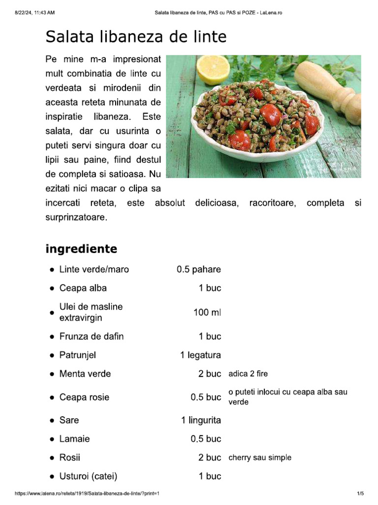 Salata Libaneza de Linte | PDF