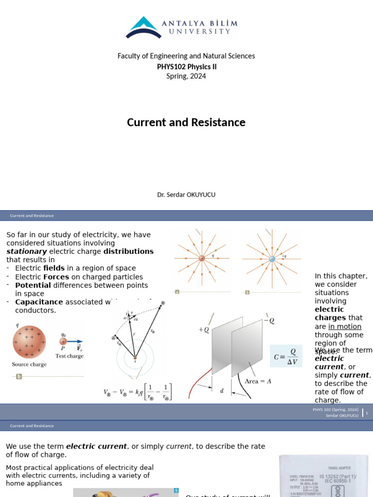PHYS 102 Lecture Slides - Current and Resistance | PDF