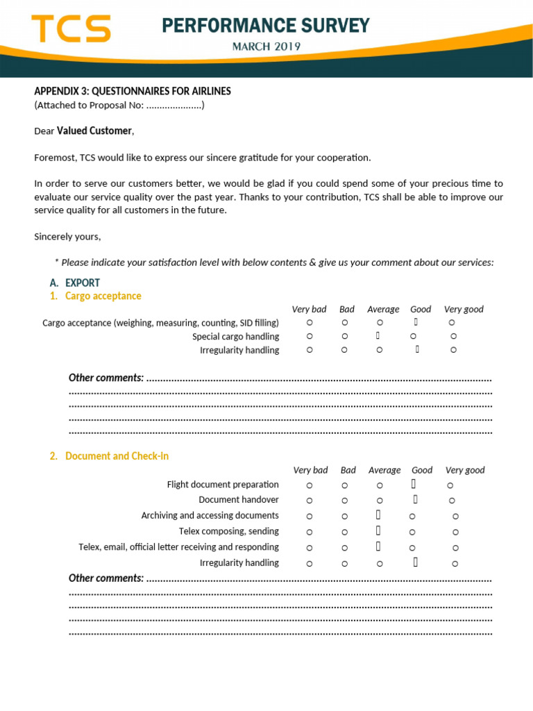 Questionnaires For Airlines | PDF