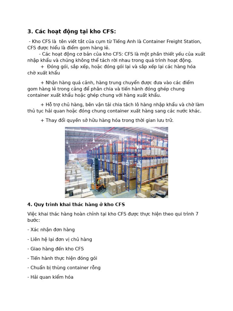 Các Ho T Đ NG T I Kho Và Quy Trình Khai Thác Hàng Kho CFS | PDF