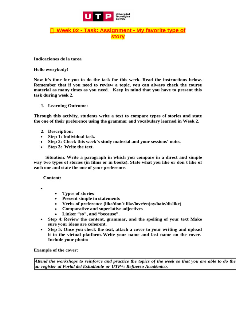 ? Week 02 - Task Assignment - My Favorite Type of Story | PDF ...