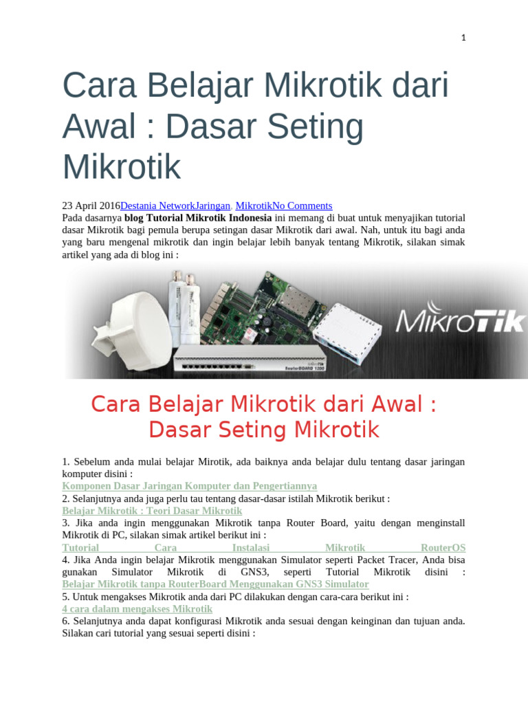 Cara Belajar Mikrotik Dari Awal | PDF