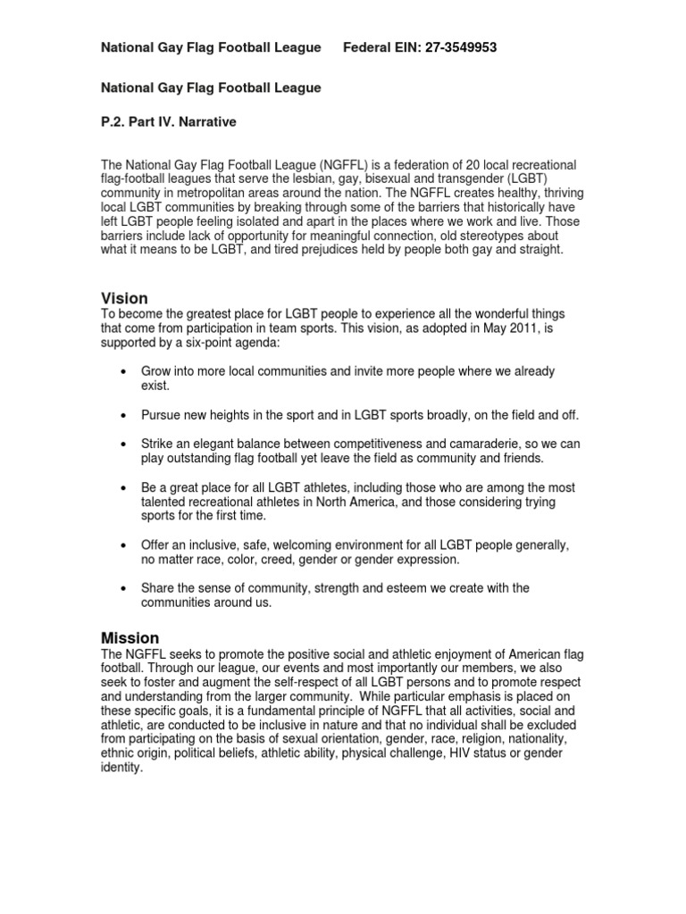 NGFFL Part IV Narrative For 501c3 Submission FINAL | PDF | Fundraising ...