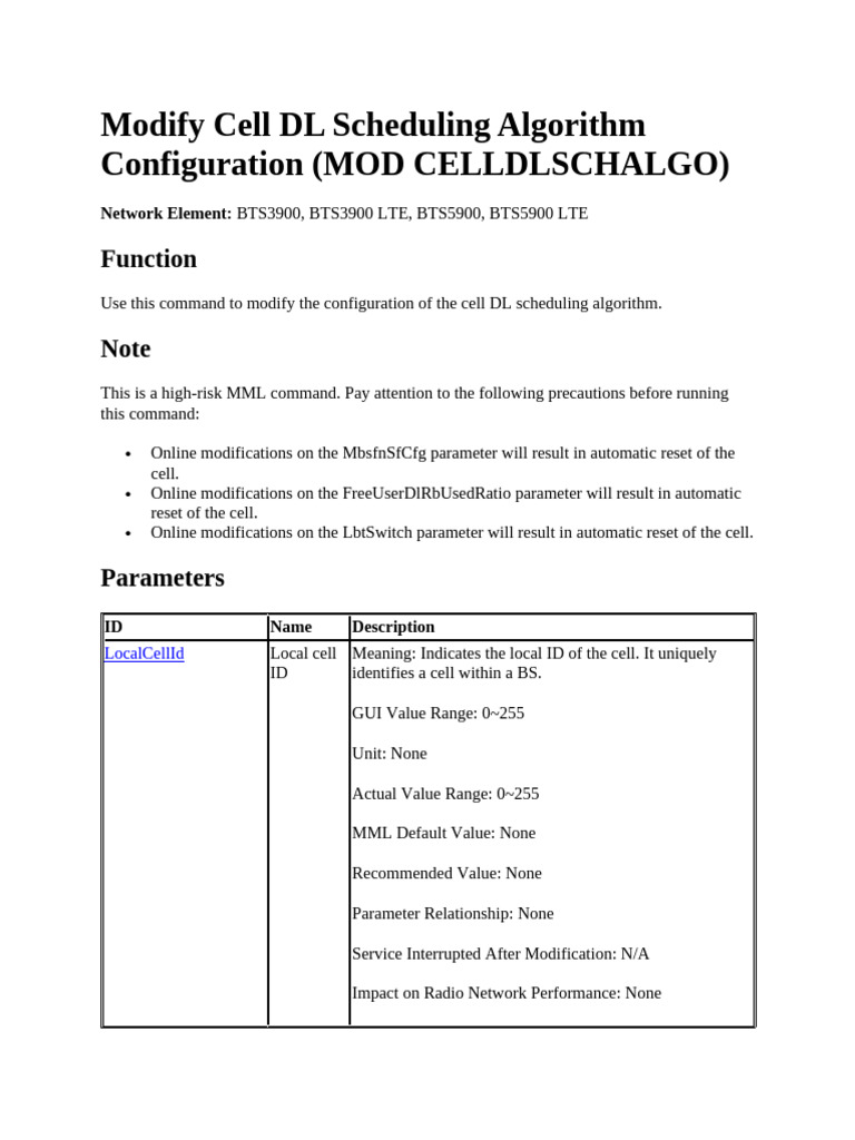 Modify Cell DL Scheduling Algorithm Configuration | PDF