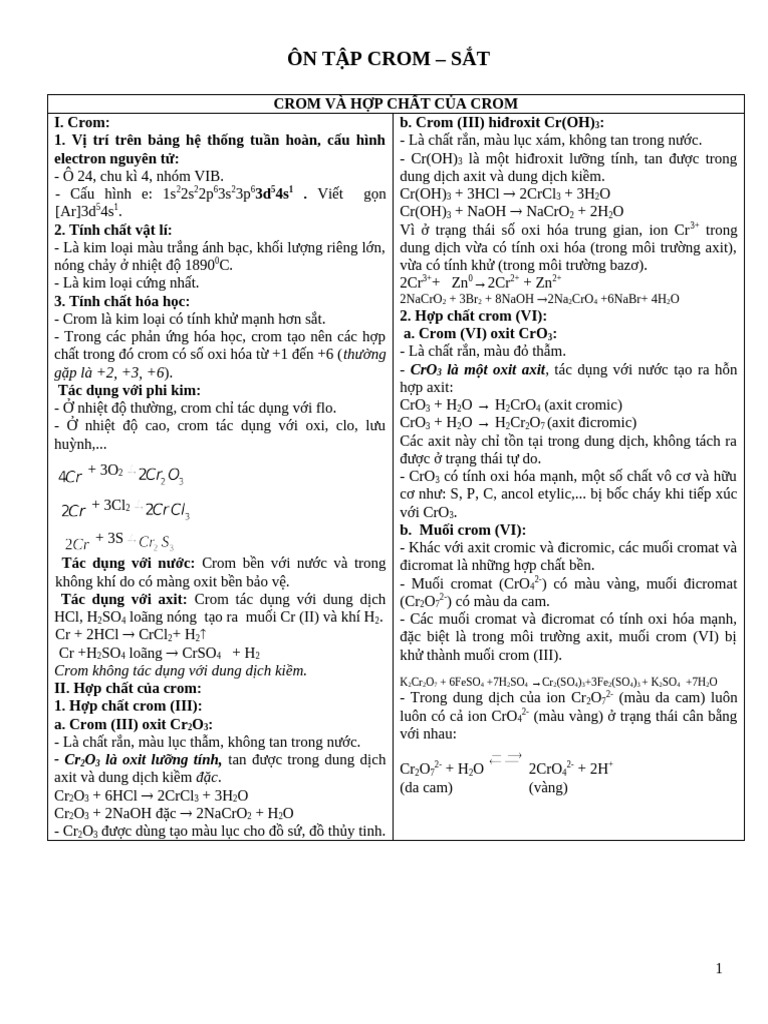 ÔN TẬP CROM-SẮT | PDF