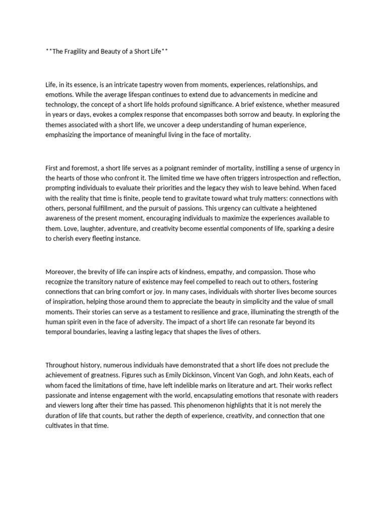 The Fragility and Beauty of A Short Life | PDF | Psychology ...